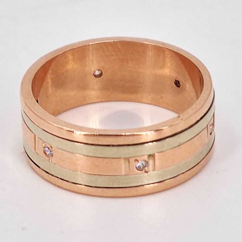 Memory Ring aus 585er Rotgold mit Gelbgold Einlagen und Diamanten, € 650,00