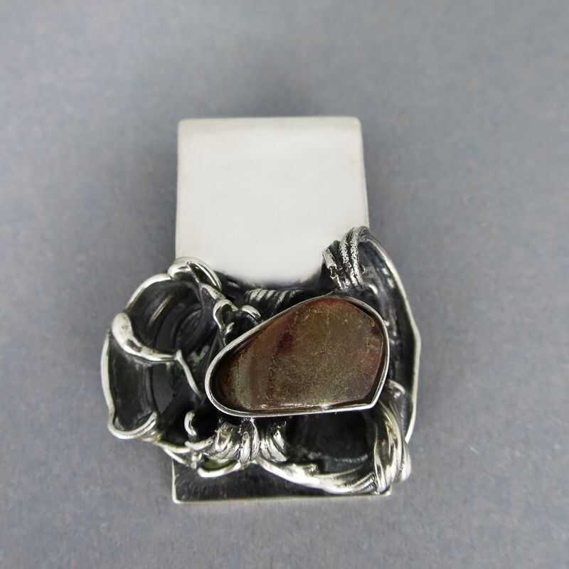 Designer Brosche in Silber mit natürlichem Bernstein, € 220,00